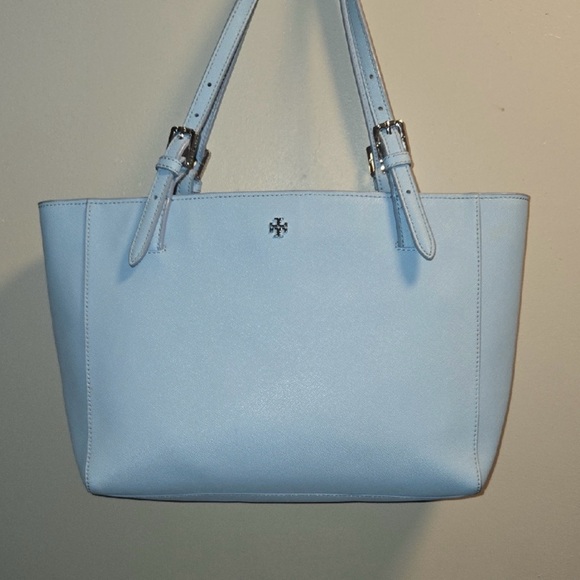 Tory Burch | Bags | Tory Burch Leather Light Blue Tote Bag | Poshmark